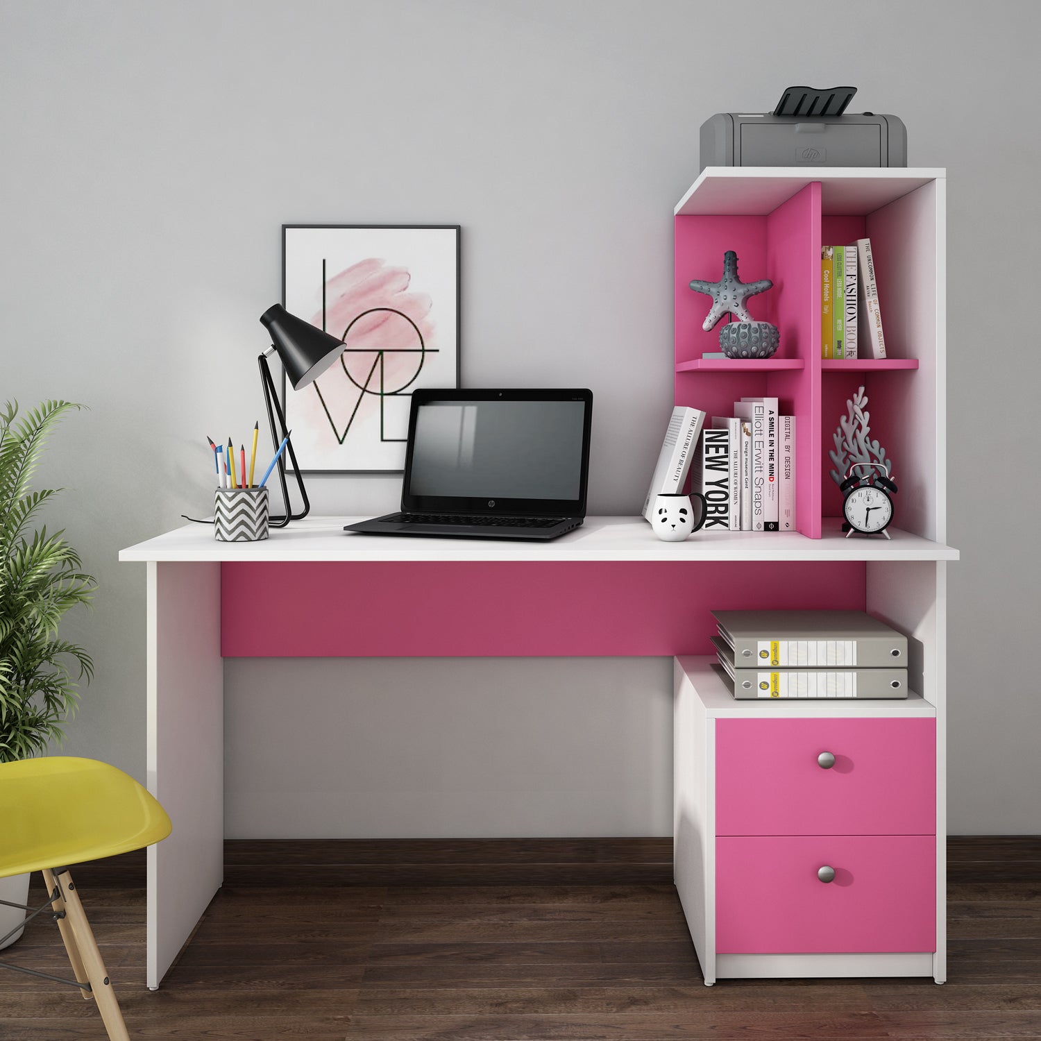 Eliot Study Table Large Pink and Frosty White