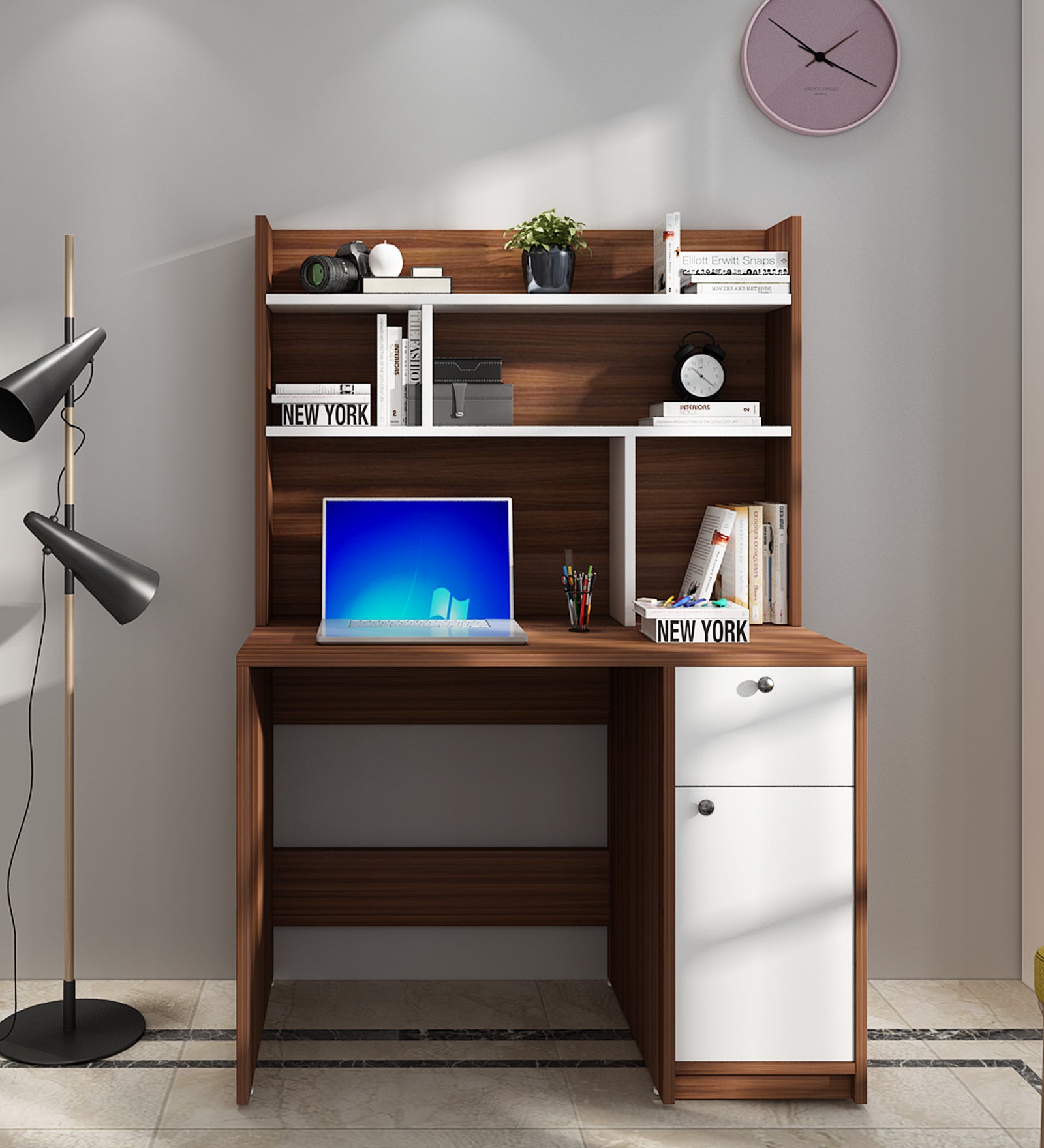 Neruda Study Table | Walnut and Frosty White