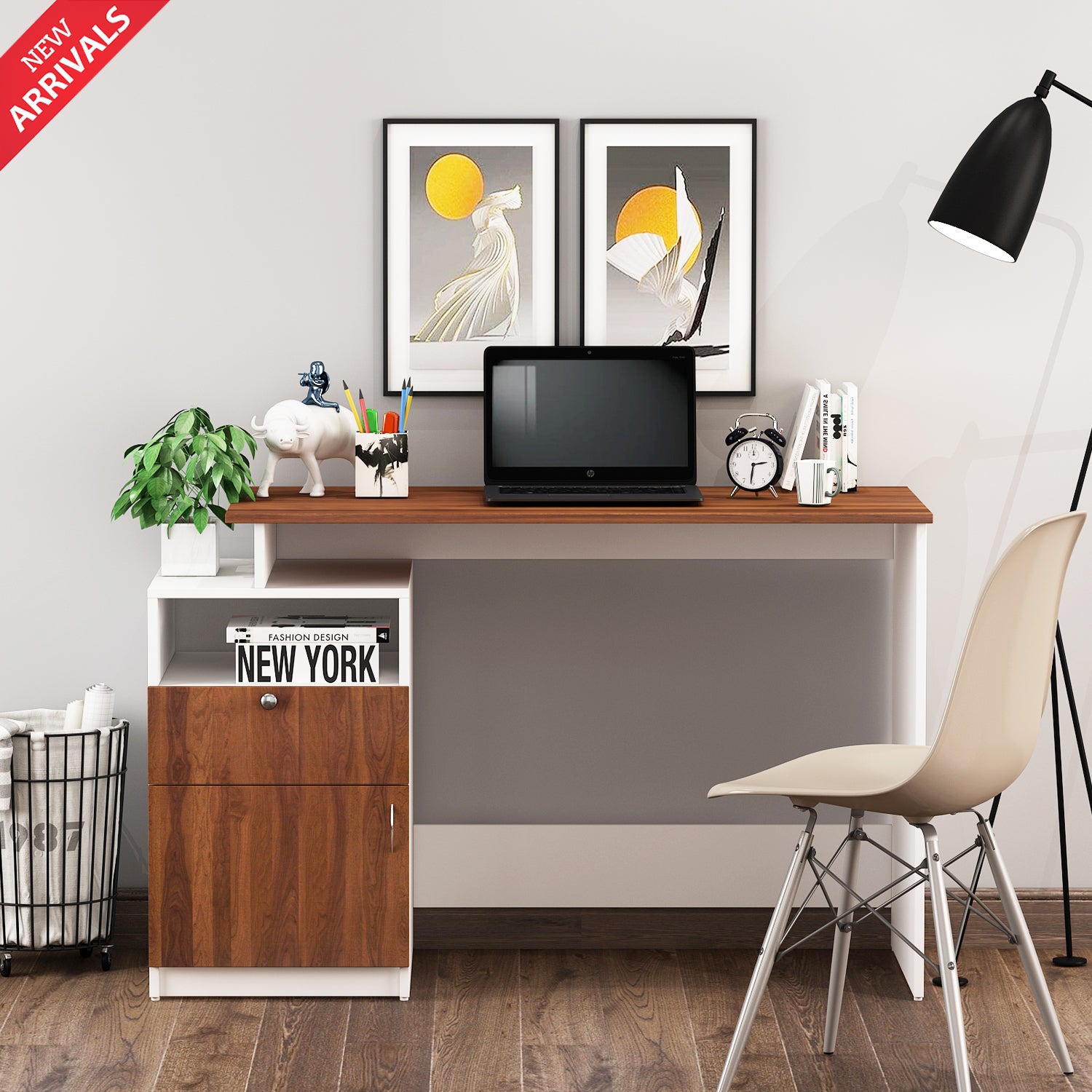 Zolt Computer Desk | Walnut and Frosty White