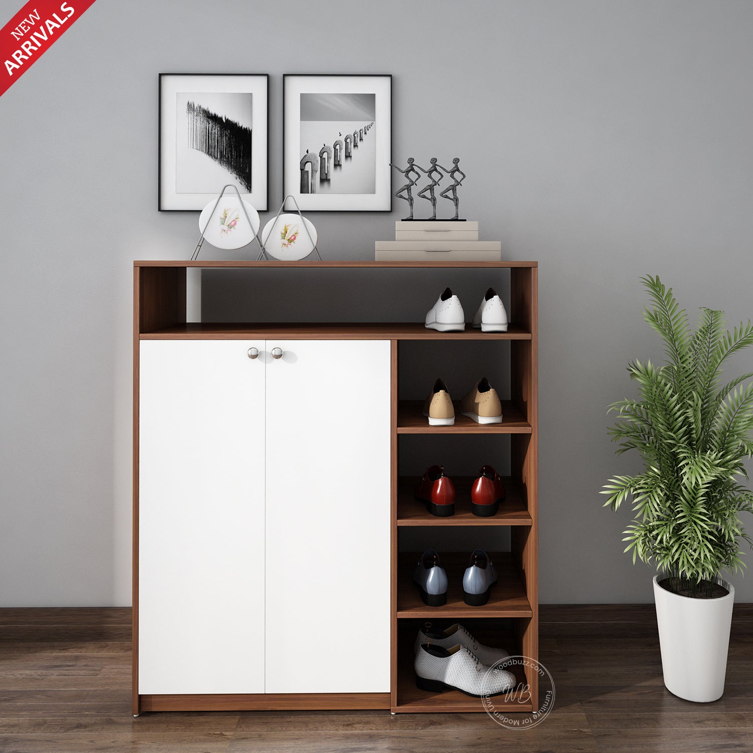 Walk-In Shoe rack | Walnut and Frosty White
