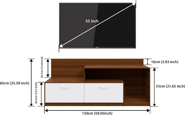 Vector TV Unit | 55 Inch TV | Walnut and Frosty White