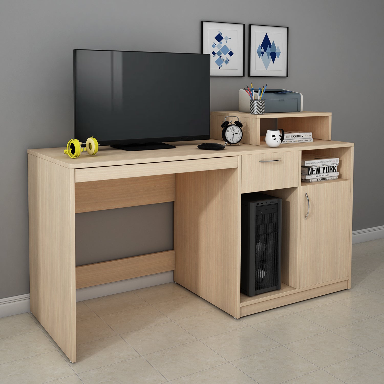 Verner Computer Desk Beige Teak