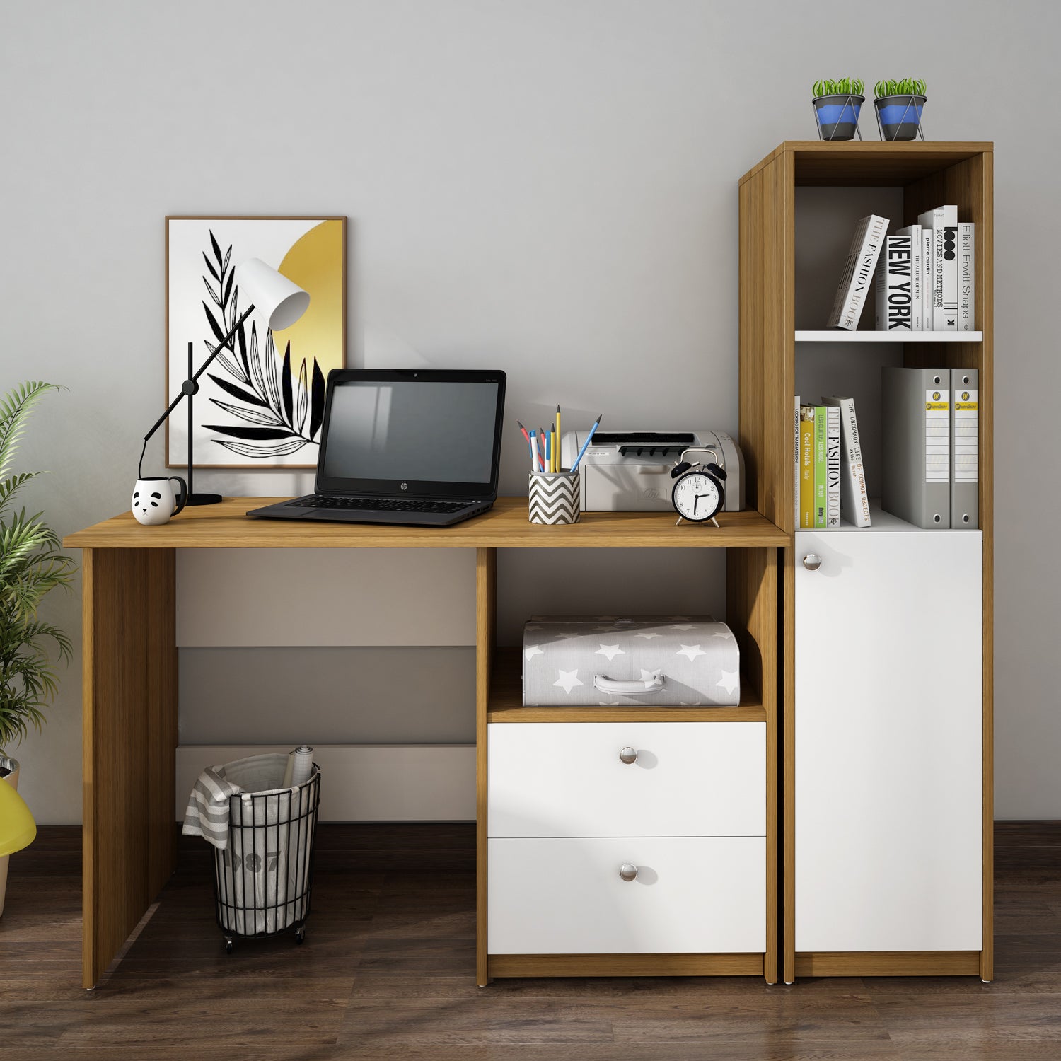 Mistral Home Office Table | Exotic Teak and Frosty White