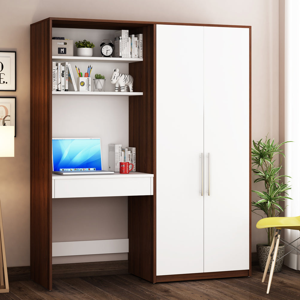Crest Study Table cum wardrobe | Walnut and Frosty White
