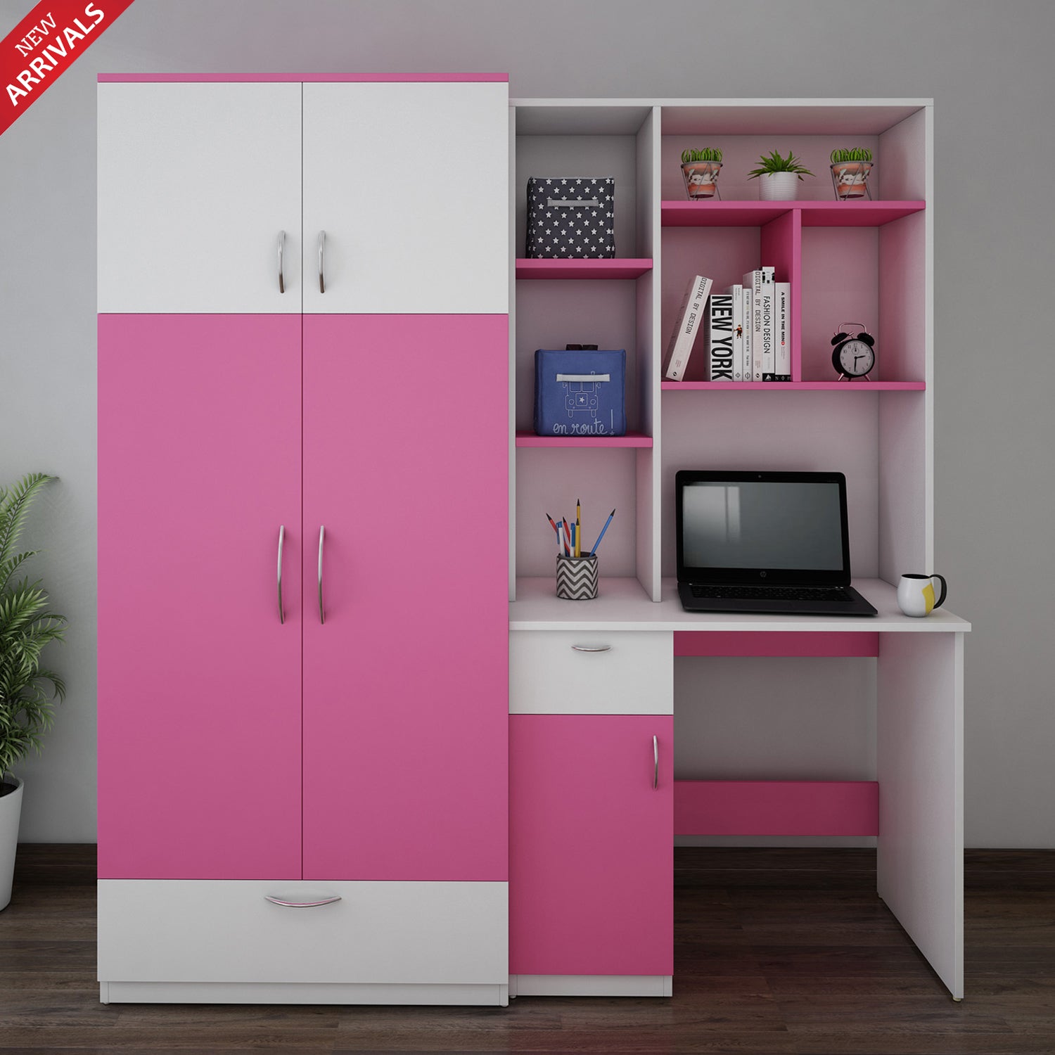 Workrobe Study Table | Pink and Frosty White