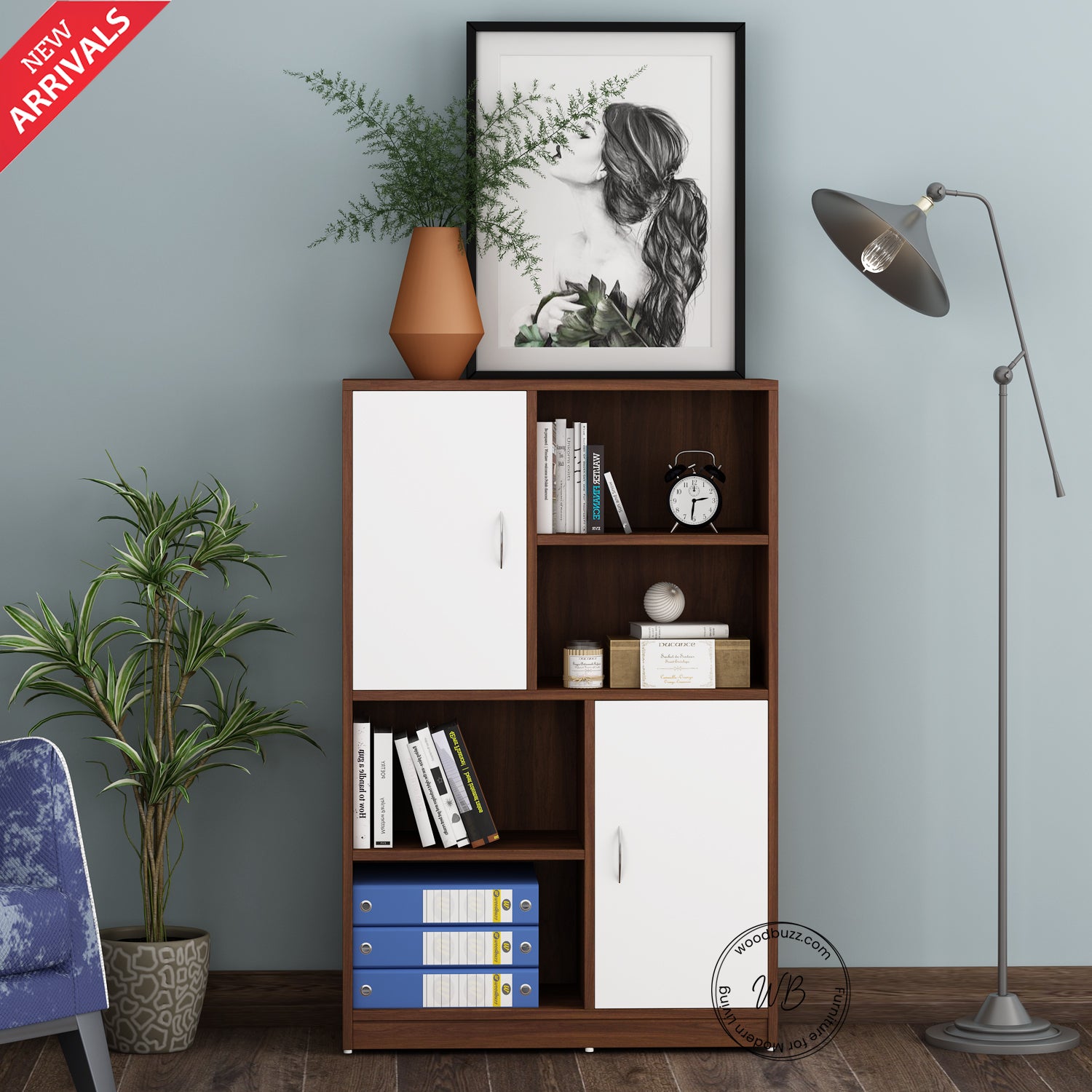 Orbit Bookcase | Walnut and Frosty White