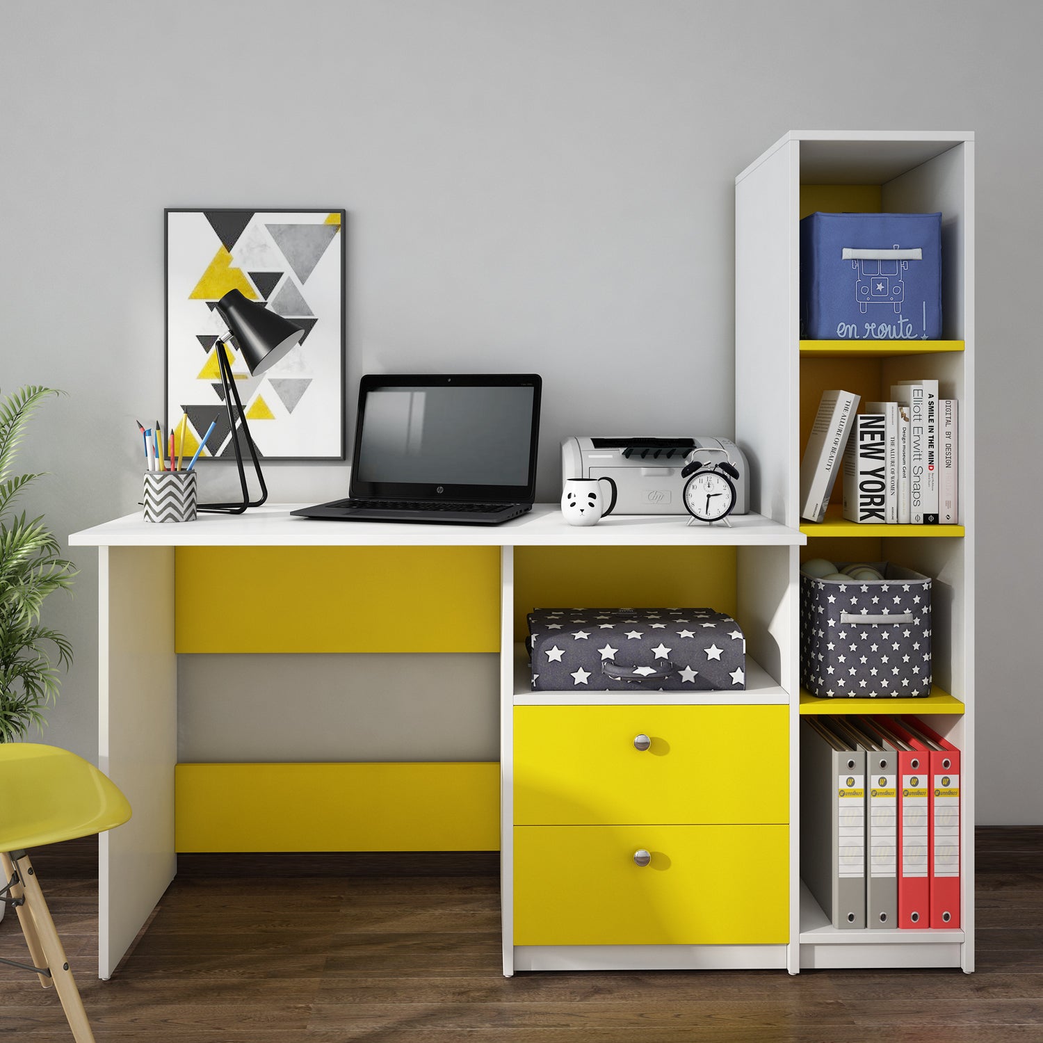 Claret Study Table | Frosty White and Yellow