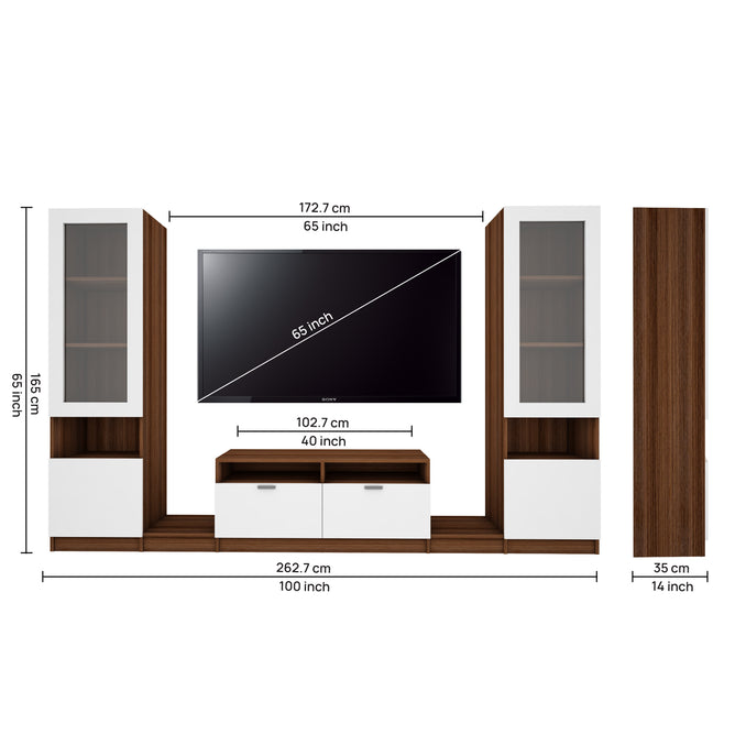 Fira TV Unit | 65 Inch TV | Walnut and Frosty White
