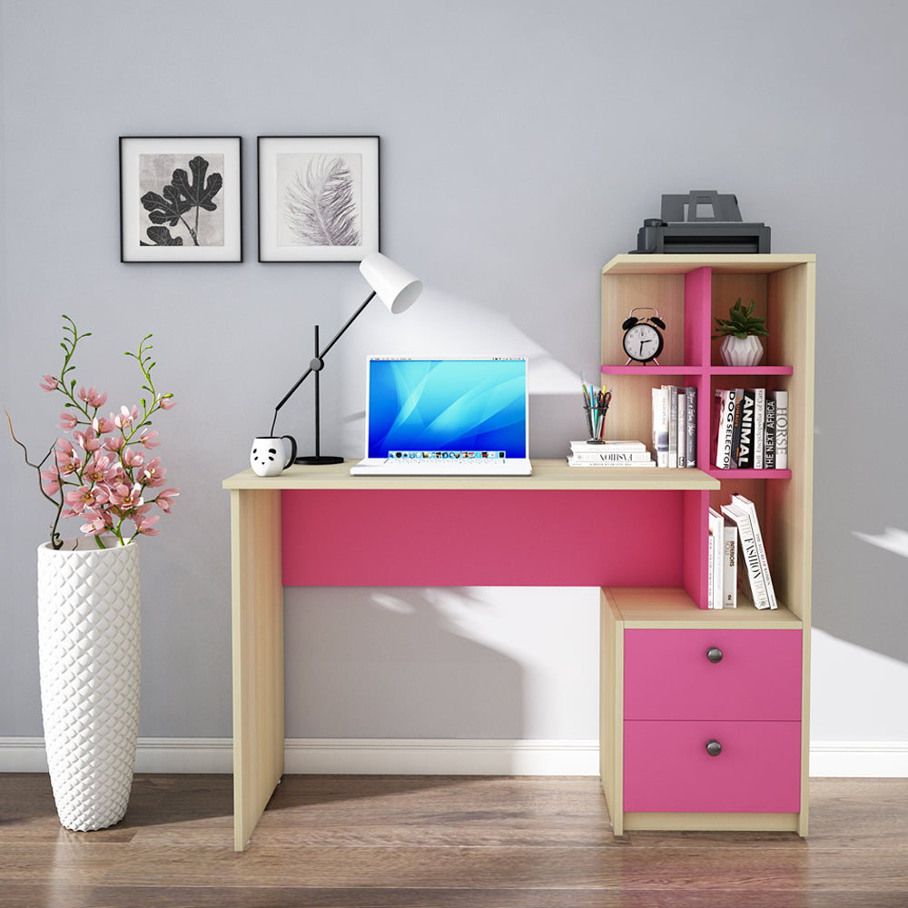 Eliot Study Table | Beige Teak and Pink